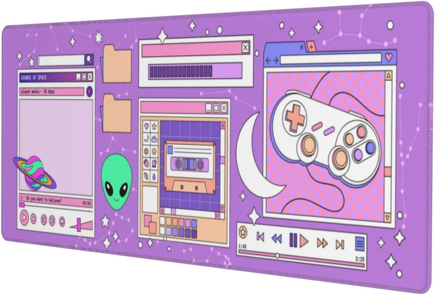 Purple Game Alien 80s 90s Gaming Mouse Pad XL, Large Extended Mousepad ...