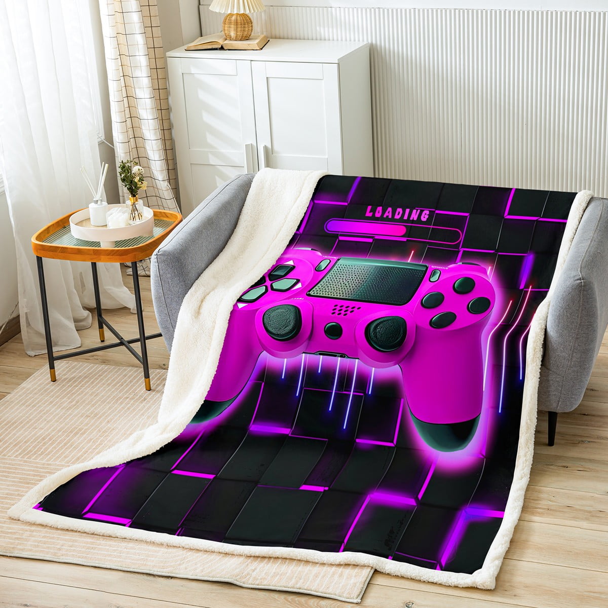 Purple Gaming Blanket Gamer Throw Blanket 60"x80",Neon Lights Abstract ...