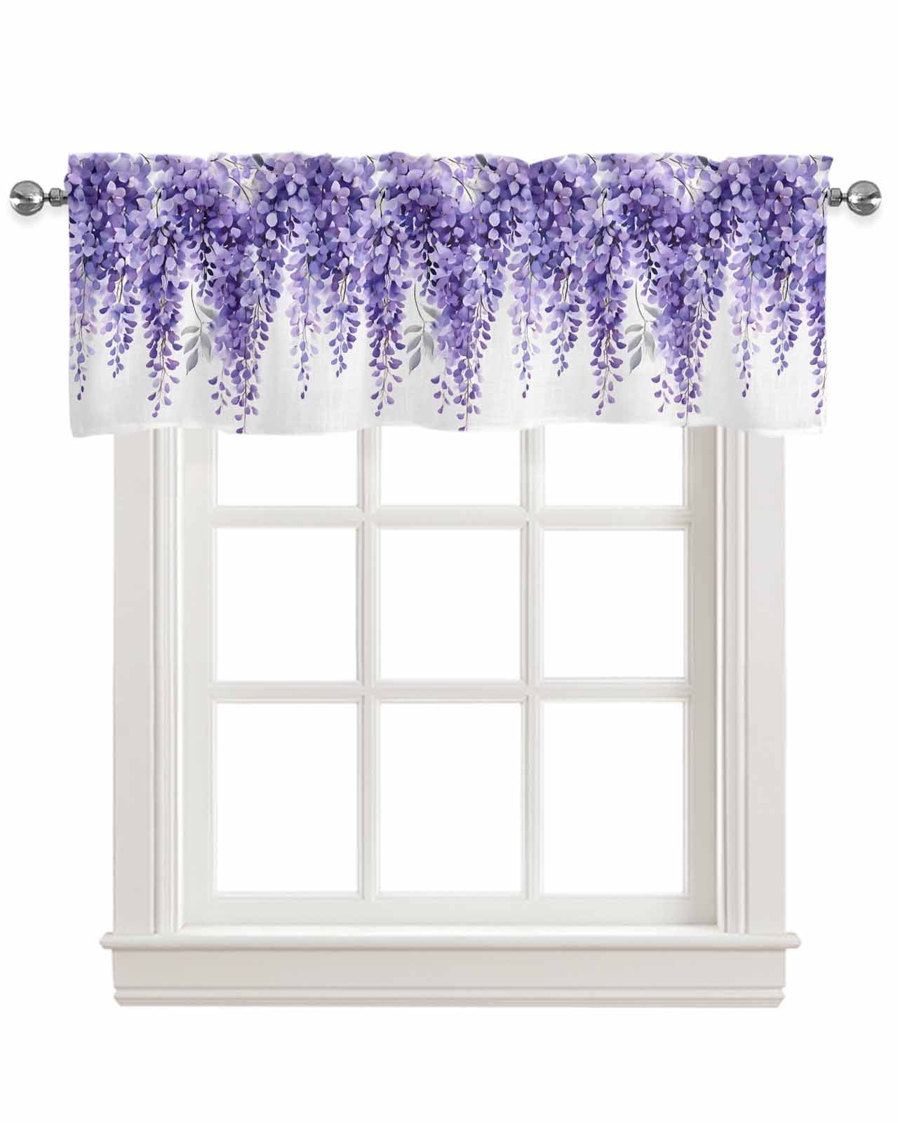 Purple Garden Florals Kitchen Valances for Windows Farmhouse Linen ...