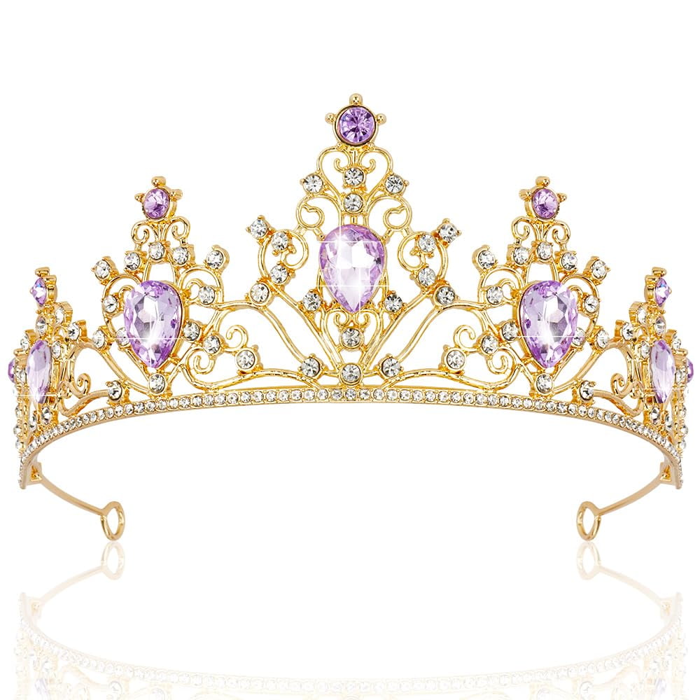 Purple Gem Gold Tiara and Crown for Women, Crystal Mermaid Crown ...