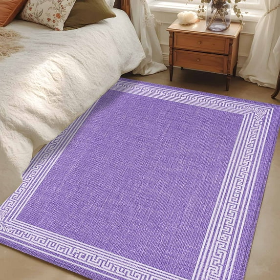 Purple Geometric 2.7x5 Area Rugs, White Greek Key Design Burlap Modern ...