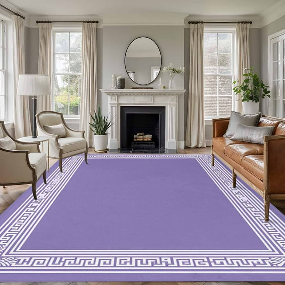 Purple Geometric 5x7 Area Rugs, White Greek Key Design Abstract Modern ...