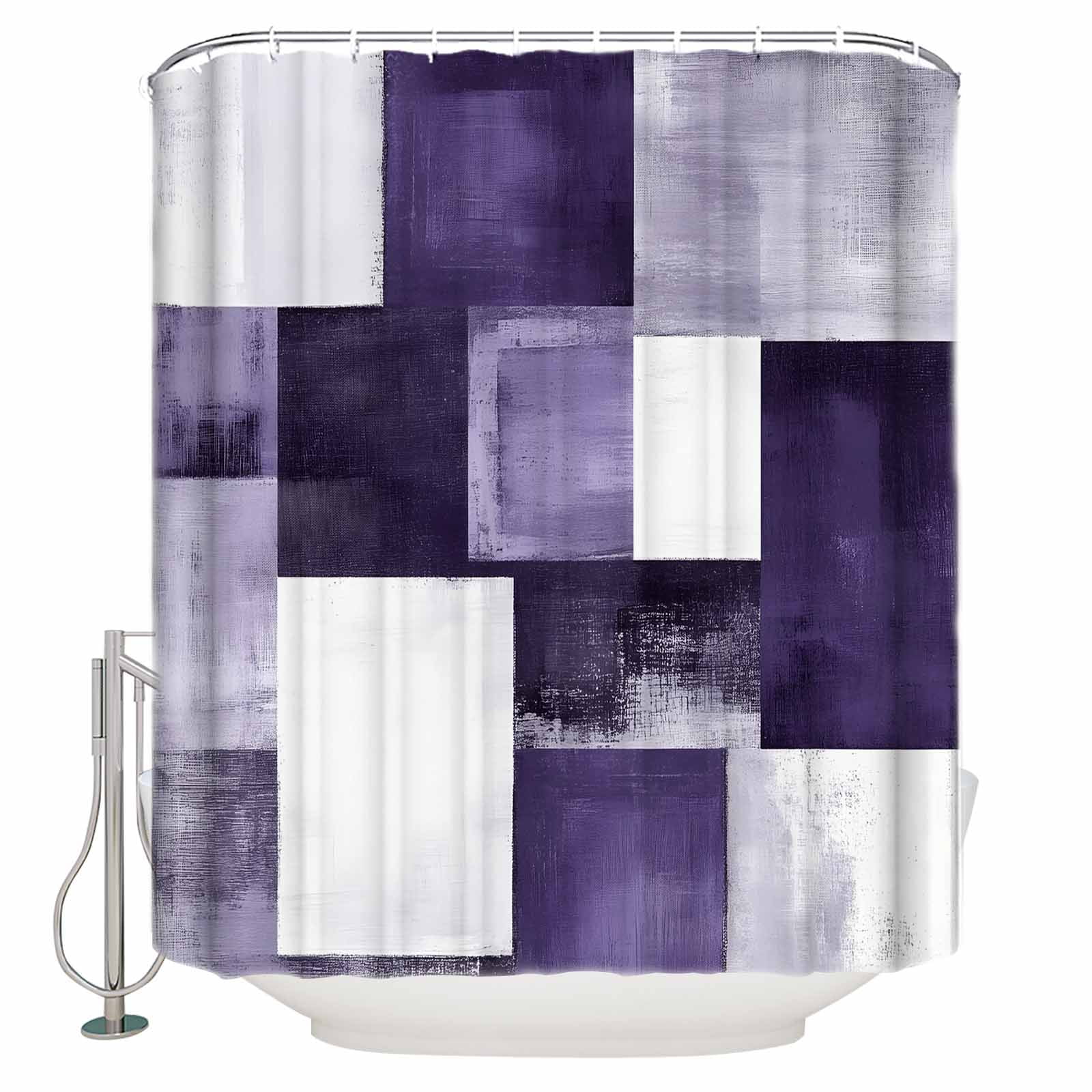 Purple Geometric Bathroom Shower Curtains with 12 Hooks Polyester ...
