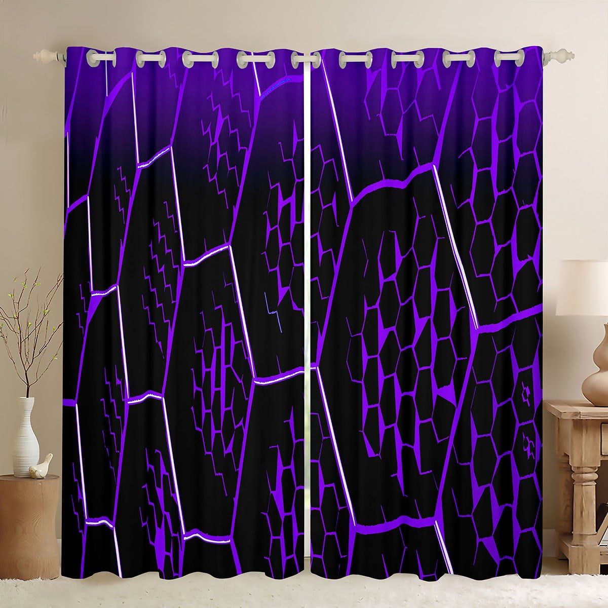 Purple Geometric Blackout Curtains Honeycomb Modern Abstract Curtains ...