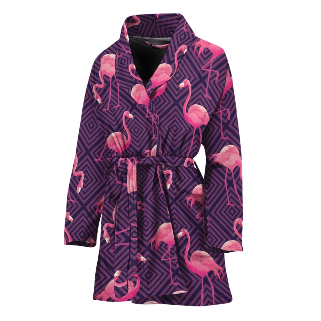 Purple Geometric Flamingo Pattern Women Bathrobe One Size Univeral Fits ...