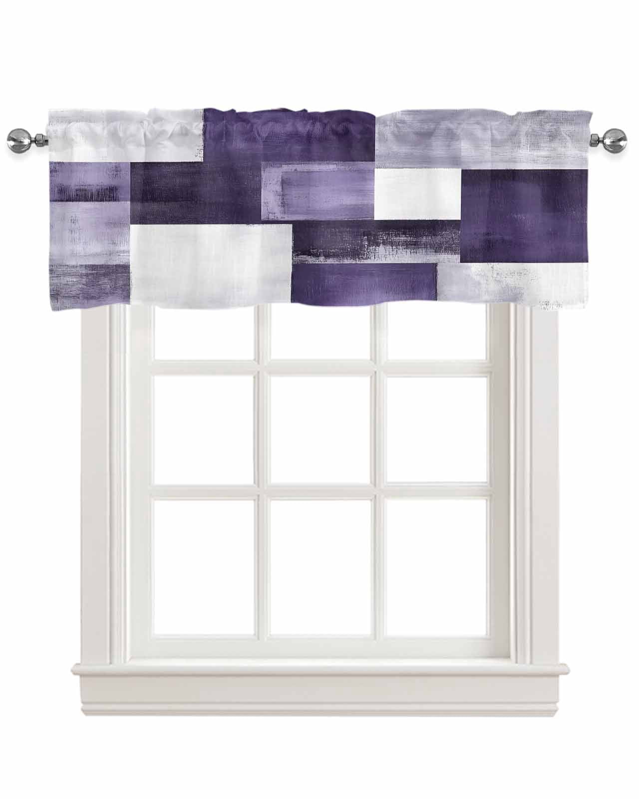 Purple Geometric Kitchen Valances for Windows Farmhouse Linen Window ...
