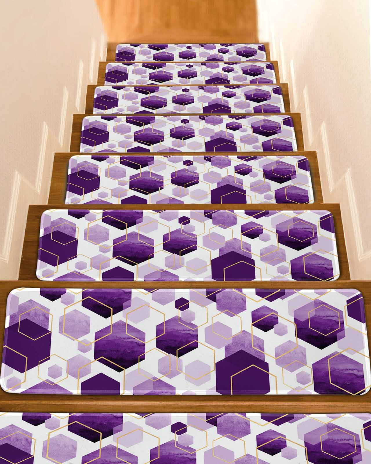 Purple Geometric Stair Treads for Wooden Steps Indoor Runner Rug Carpet ...