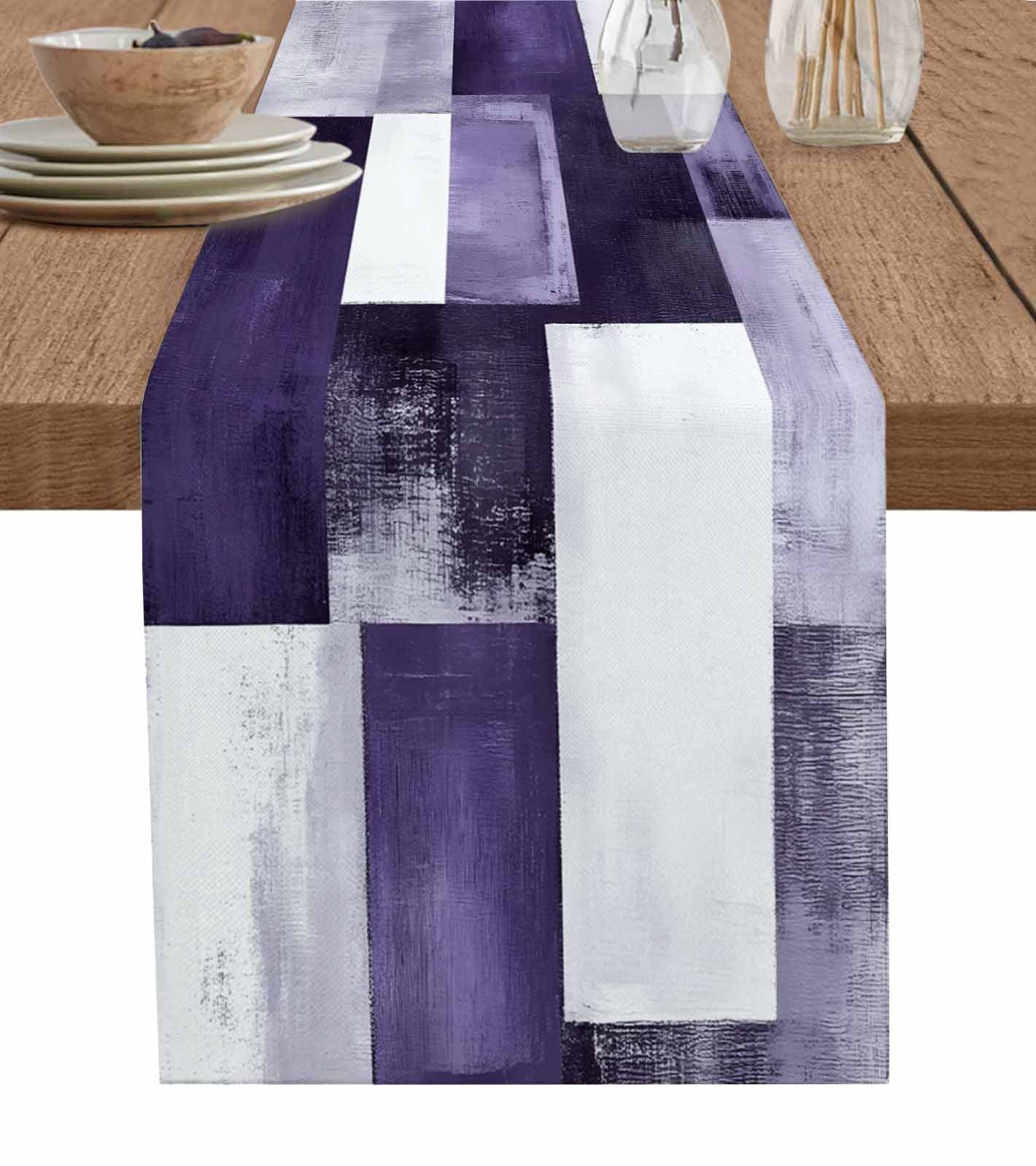 Purple Geometric Table Runner 108 Inches, Vintage Oil Painting ...