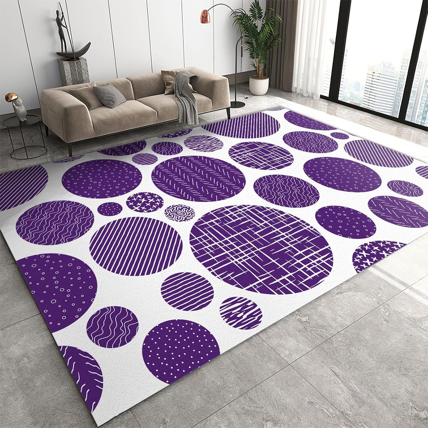 Purple Geometry Round Pattern Texture Print Rug ，Modern Minimalism ...