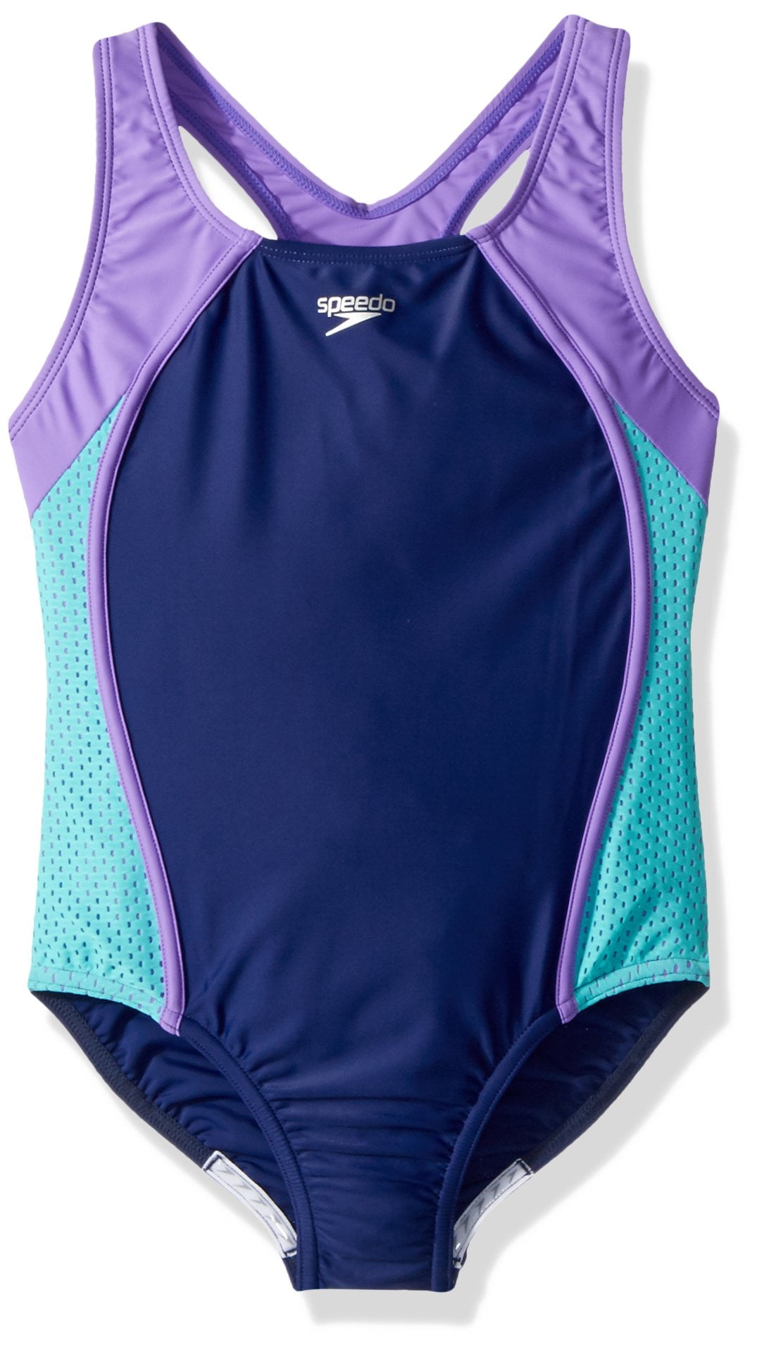 Purple Girl's Mesh Splice Colorblock Swimsuit 8 - Walmart.com