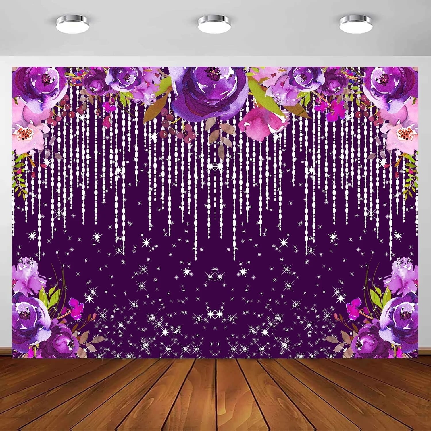 Purple Glitter Backdrop 5 x 3 ft ， Watercolor Flower Sparkle Silver ...