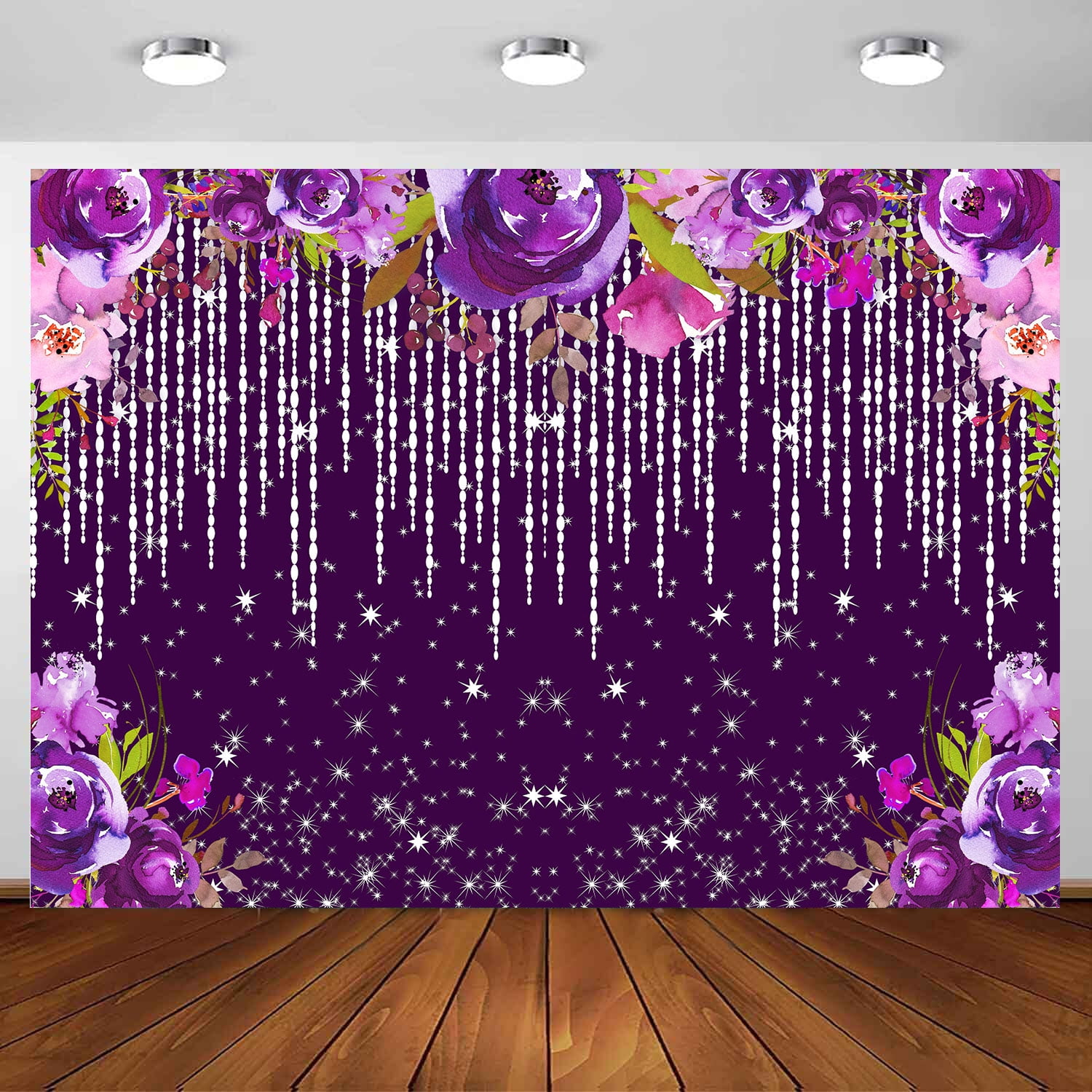 Purple Glitter Backdrop 6 x 4 ft ， Watercolor Flower Sparkle Silver ...