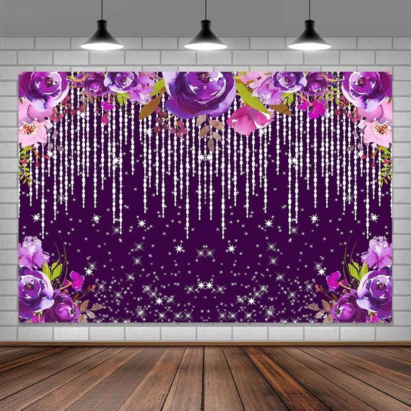 Purple Glitter Backdrop Watercolor Flower Sparkle Silver Diamond ...