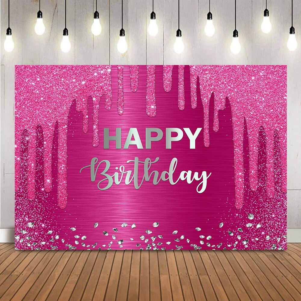 Purple Glitter Birthday Backdrop Sliver Happy Birthday Background for Photo Studio Photocall ...