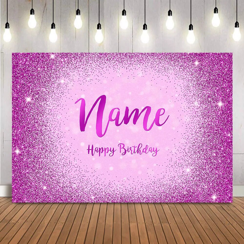 Purple Glitter Birthday Background Customize Name background for photo ...