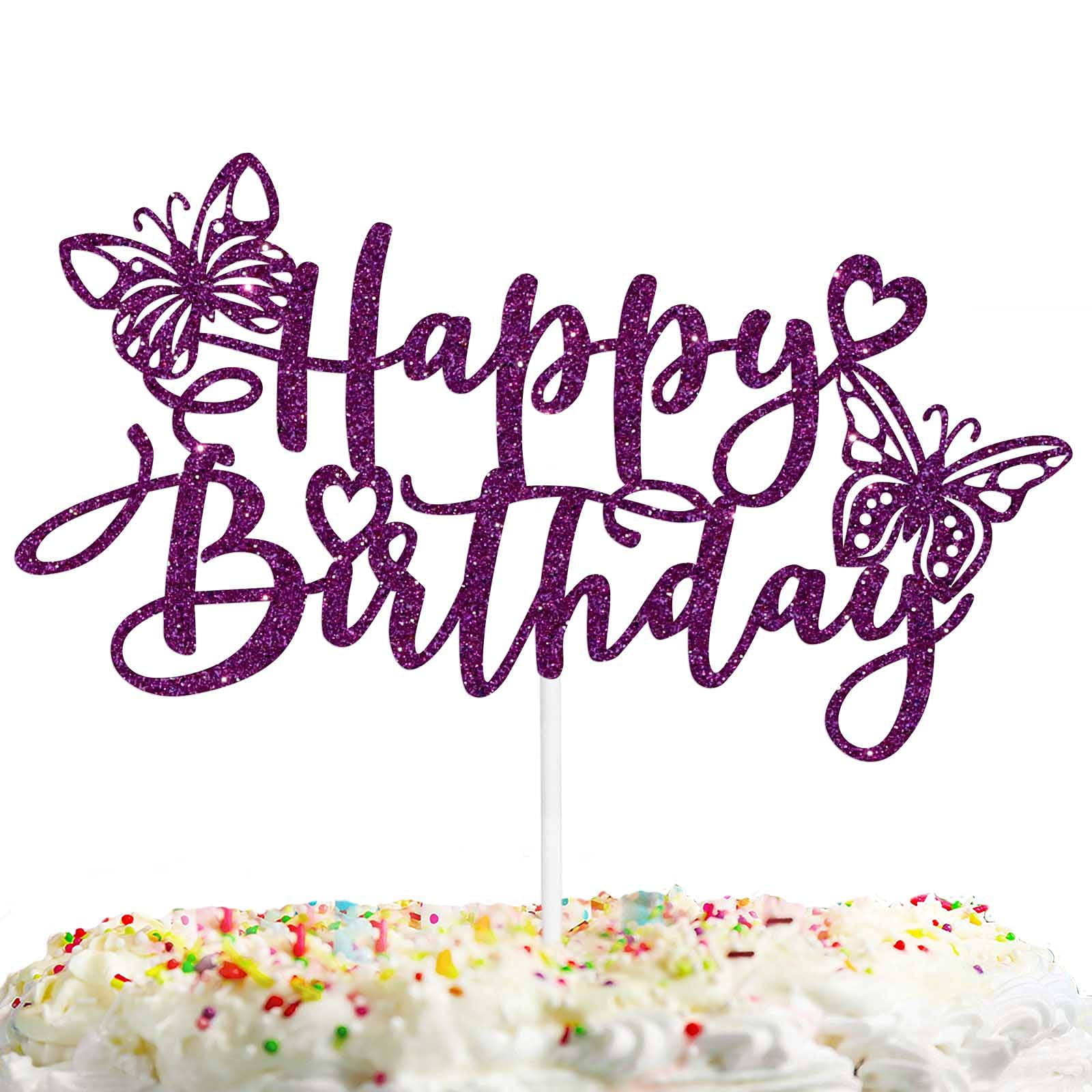 Purple Glitter Butterfly AJH3 Happy Birthday Cake Topper Nature insects ...