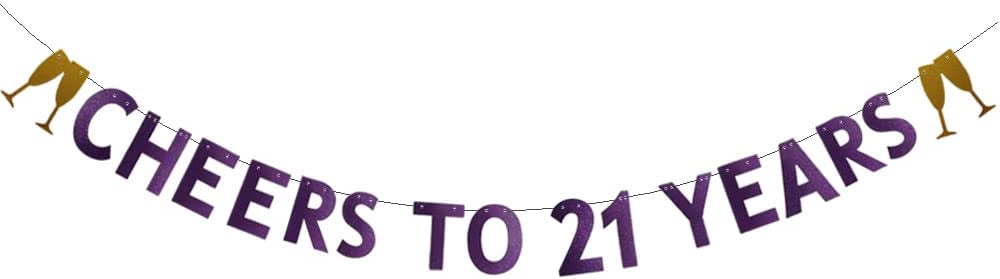 Purple Glitter Cheers to 21 Years Banner, Pre-Strung,Purple Glitter ...