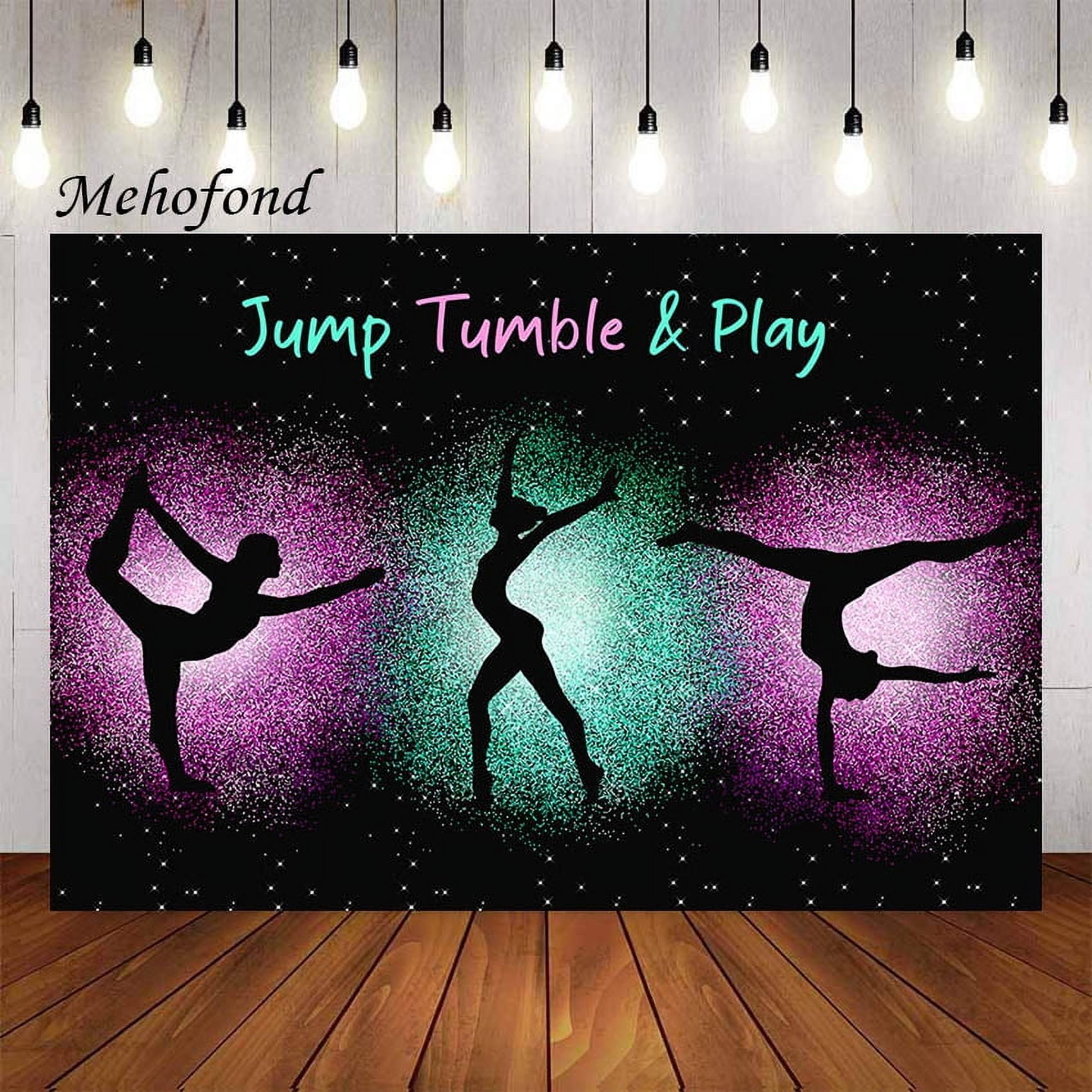 Purple Glitter Gymnastics Gymnasts Tumble Jump Girls Birthday Party r ...