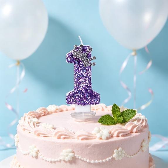Purple Glitter Number Birthday Candles 0-9 Set Sparkly Cake Topper Wax ...