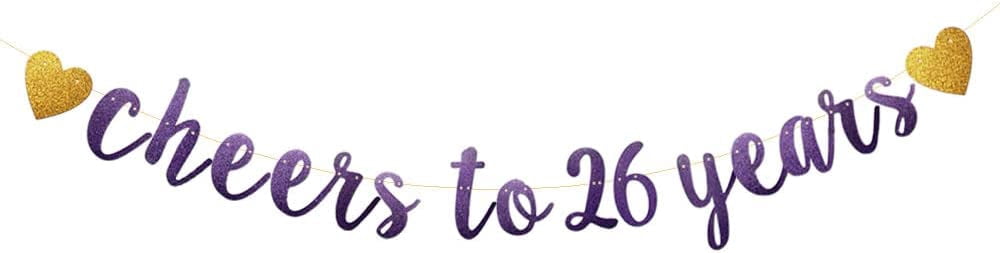 Purple Glitter Paper Banner, ,26th Birthday/Wedding Anniversary Party ...