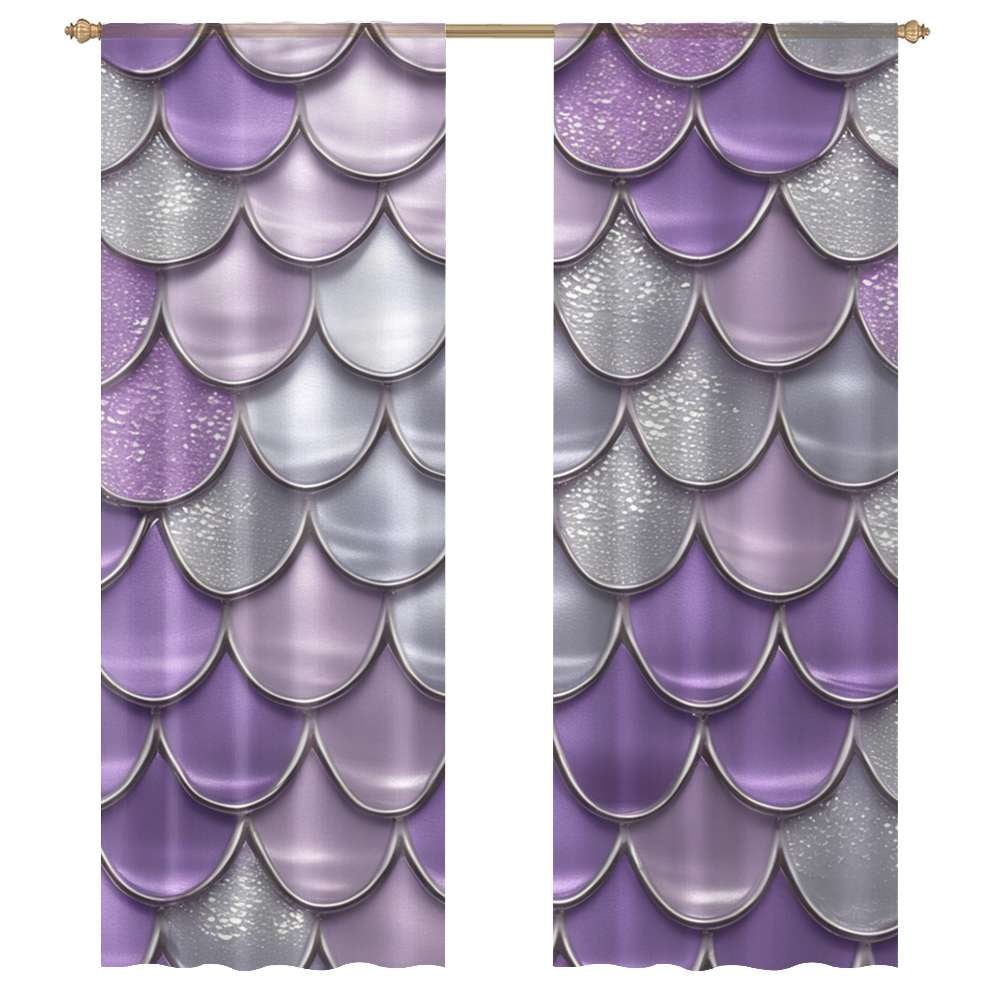 Purple Glitter Scale Print Modern Tulle Window Curtains for Living Room ...