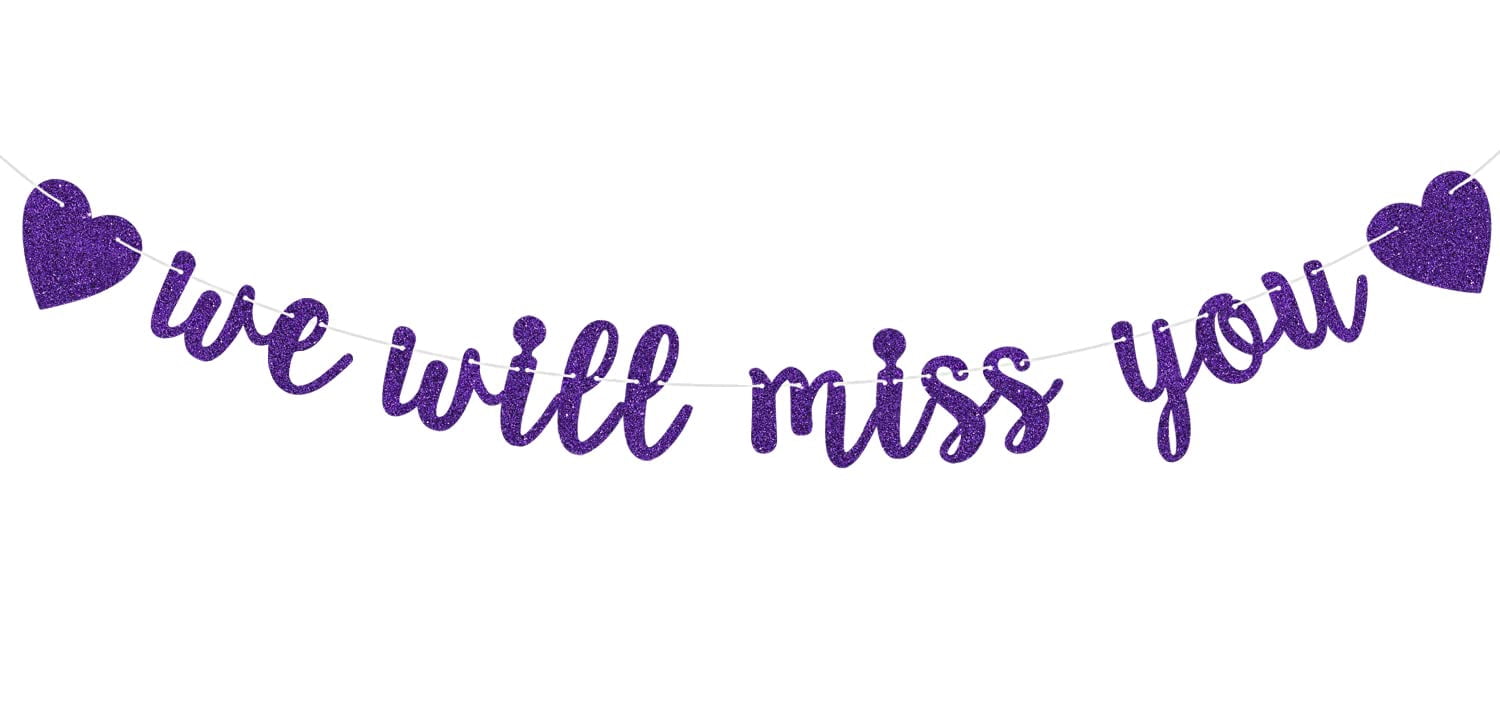 Purple Glitter We Will Miss You Banner - Farewell Banner - Graduation ...