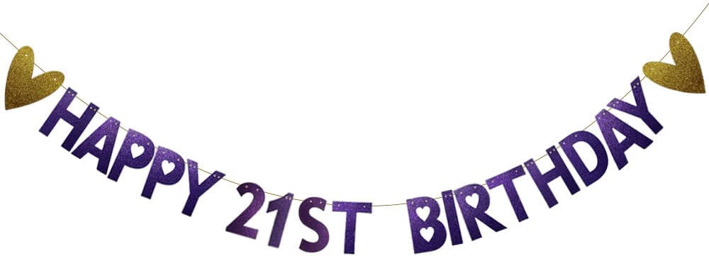 Purple Glitter paper Garlands Banner, ,21st Birthday Party Decorations ...