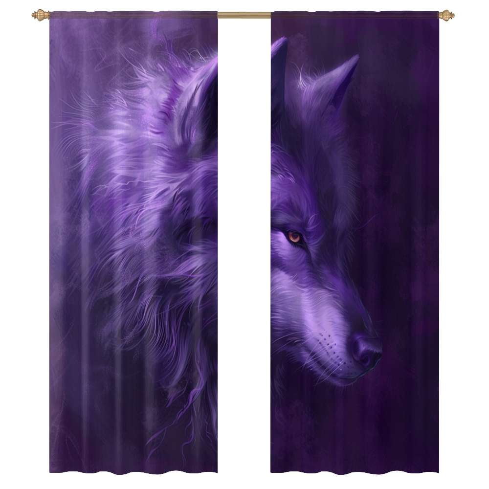 Purple Glowing Wolf Modern Tulle Window Curtains for Living Room Luxury ...
