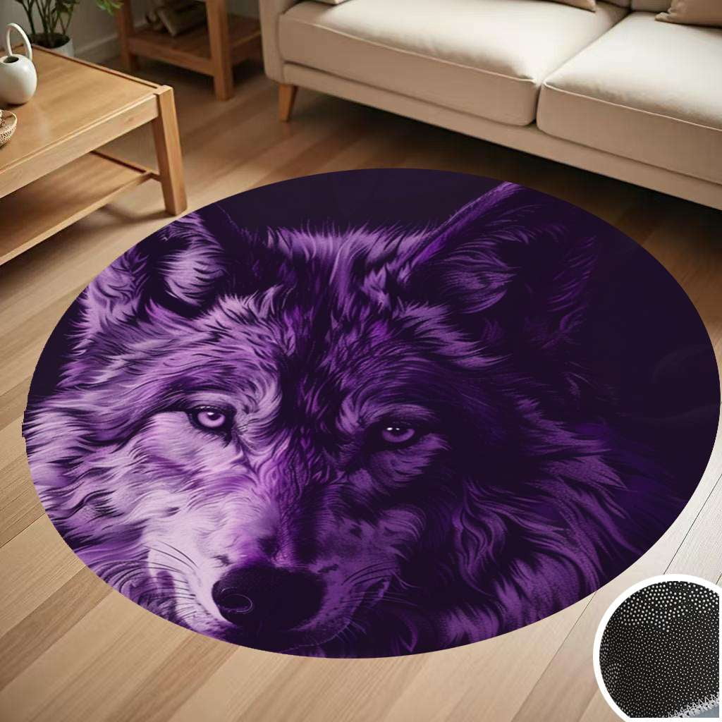 Purple Glowing Wolf Round Carpet Living Room Bedroom Home Decoration ...