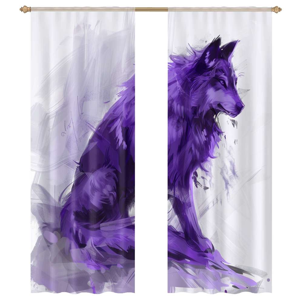 Purple Glowing Wolf Sheer Voile Curtain Window Tulle Curtains For ...