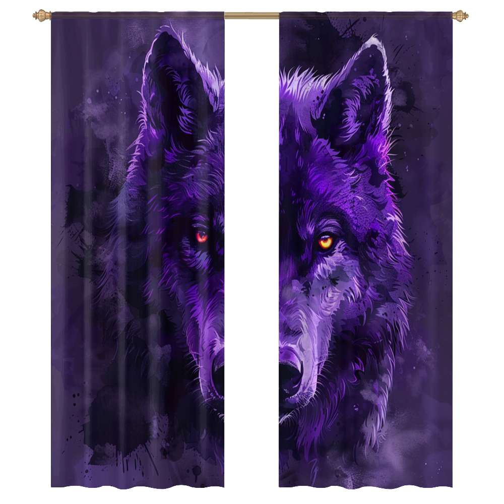 Purple Glowing Wolf Sheer Voile Curtain Window Tulle Curtains For ...