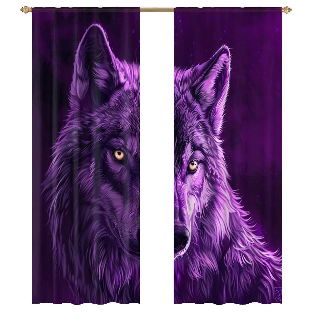 Purple Glowing Wolf Sheer Voile Curtain Window Tulle Curtains For ...