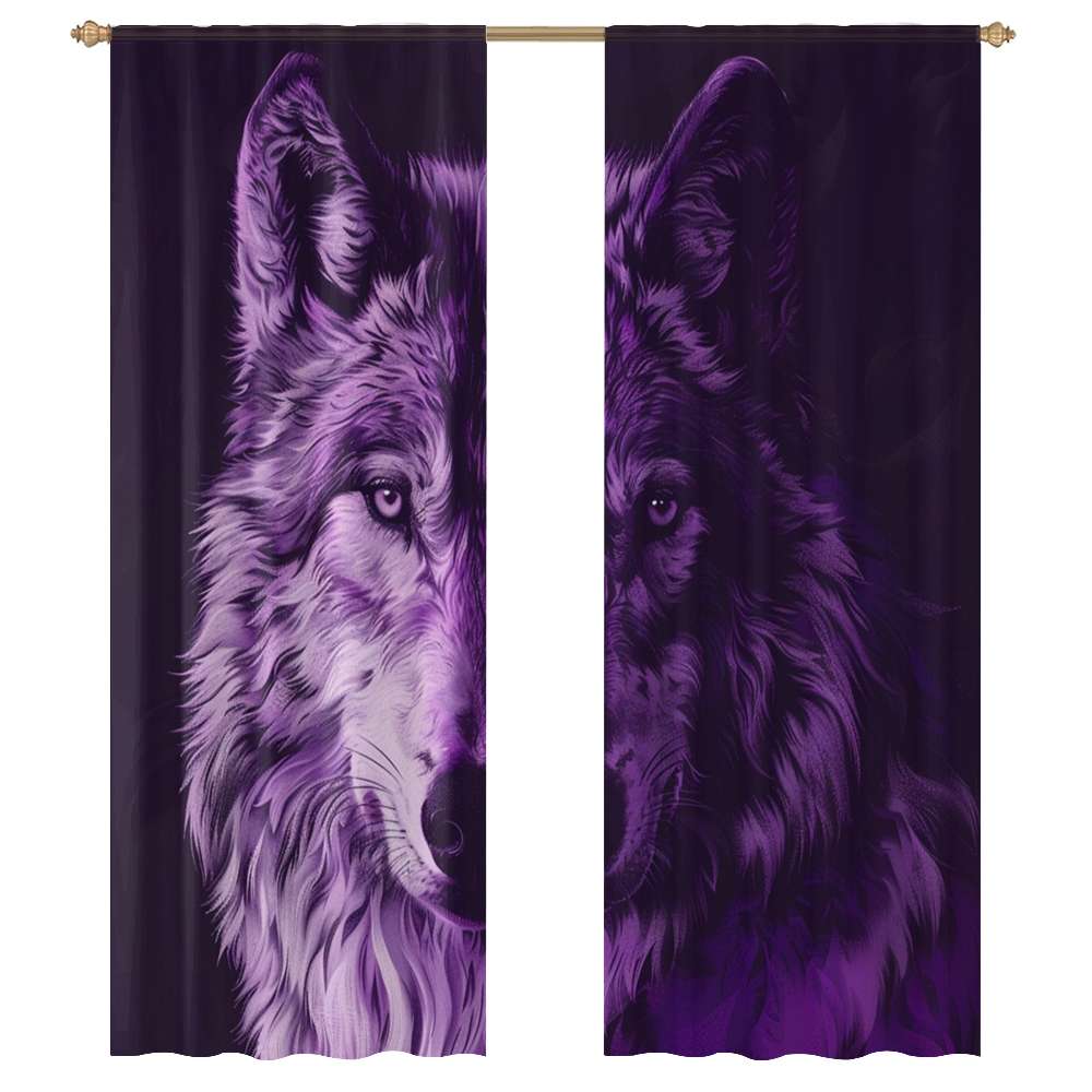 Purple Glowing Wolf Sheer Voile Curtain Window Tulle Curtains For ...