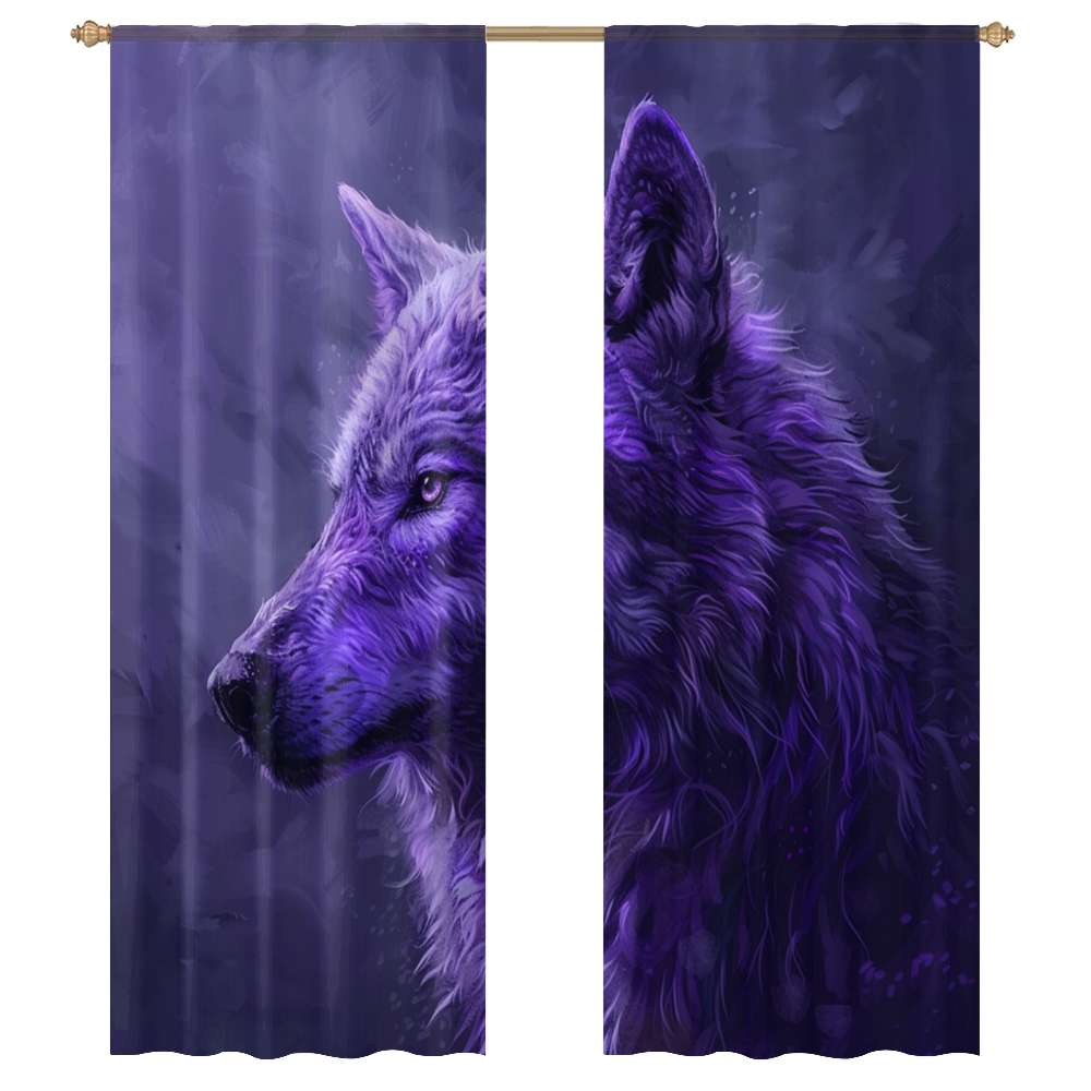 Purple Glowing Wolf Sheer Voile Curtain Window Tulle Curtains For ...