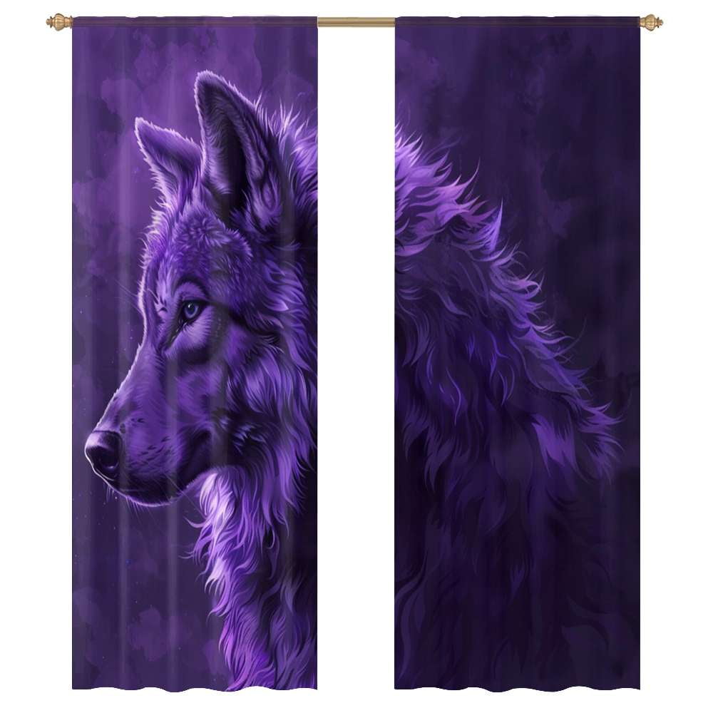 Purple Glowing Wolf Sheer Voile Curtain Window Tulle Curtains For ...