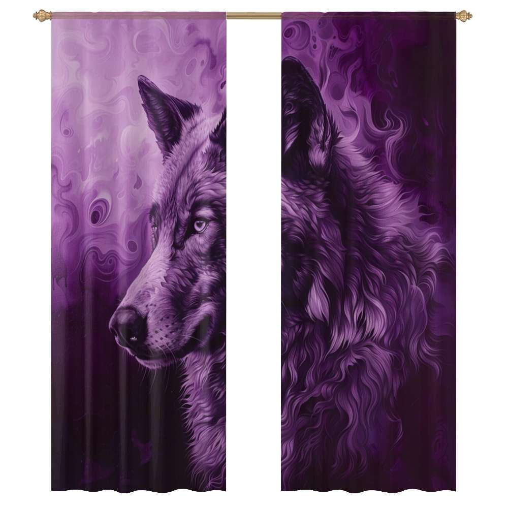 Purple Glowing Wolf Sheer Voile Curtain Window Tulle Curtains For ...