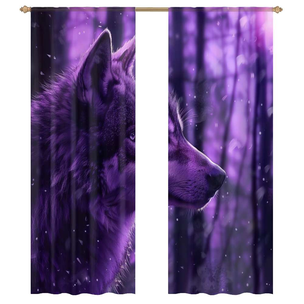 Purple Glowing Wolf Sheer Voile Curtain Window Tulle Curtains For ...