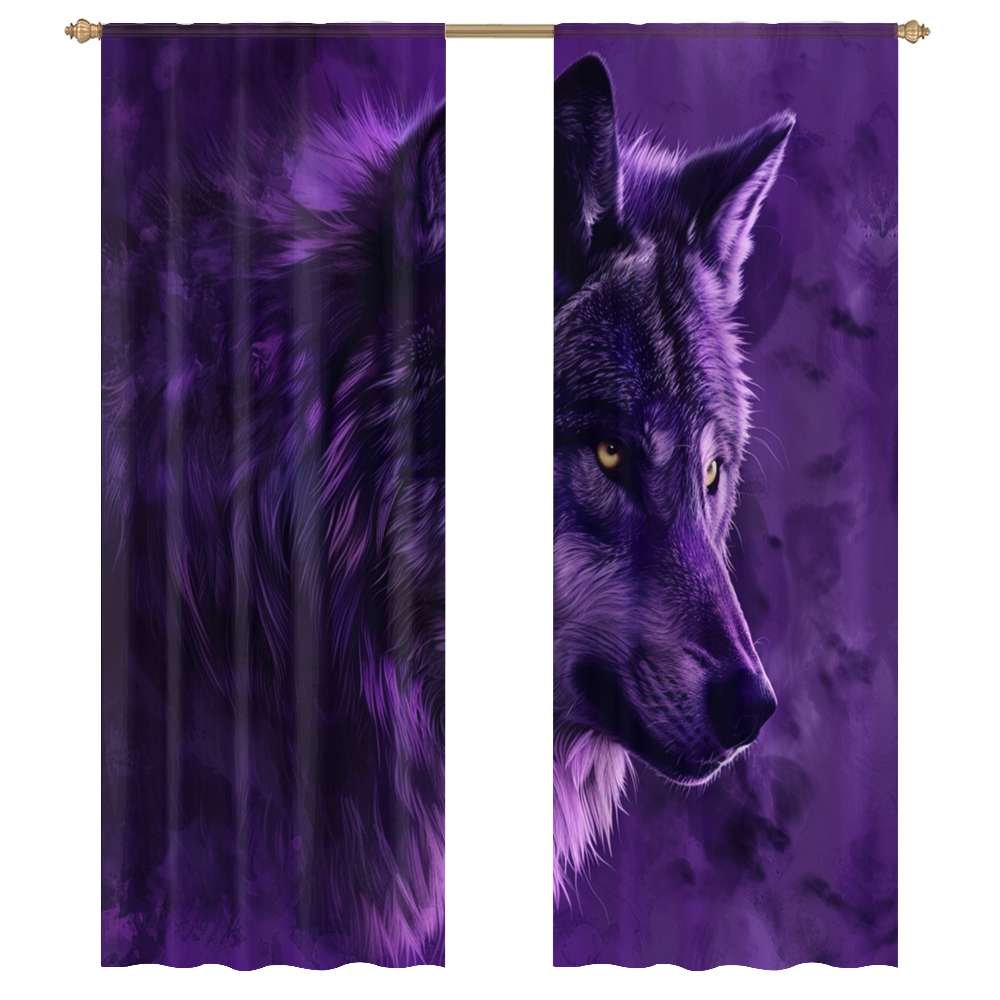 Purple Glowing Wolf Sheer Voile Curtain Window Tulle Curtains For ...