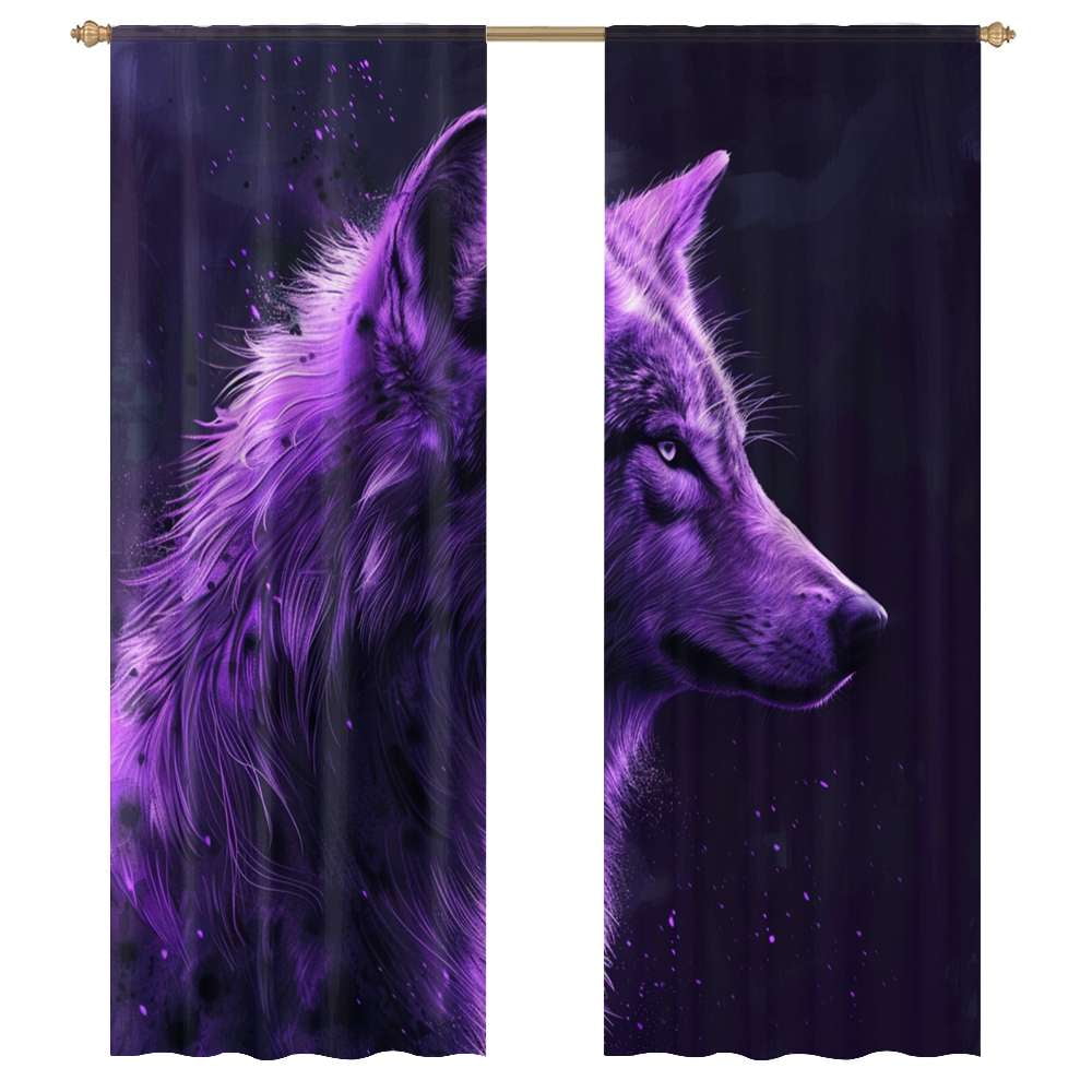 Purple Glowing Wolf Sheer Voile Curtain Window Tulle Curtains For ...