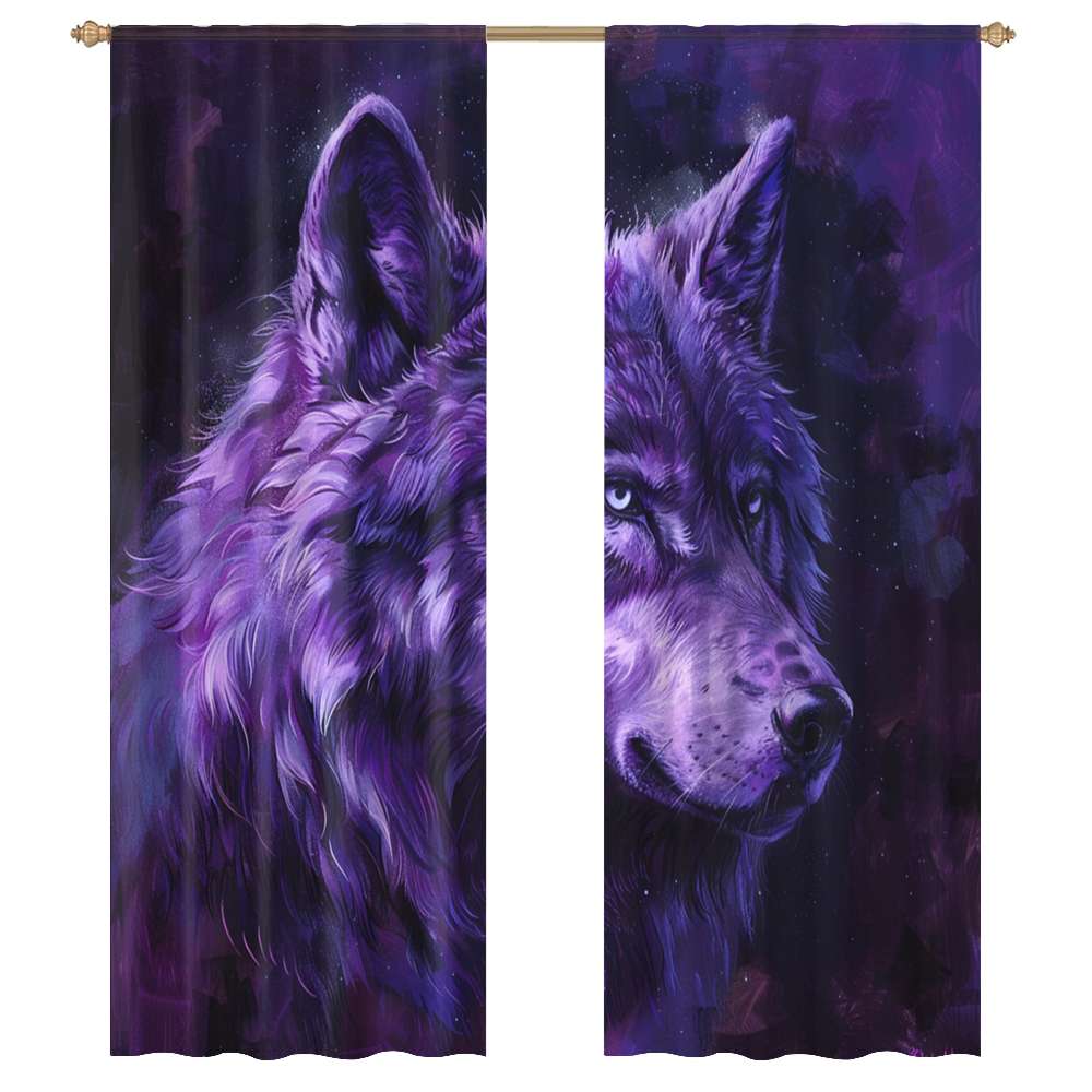 Purple Glowing Wolf Sheer Voile Curtain Window Tulle Curtains For ...