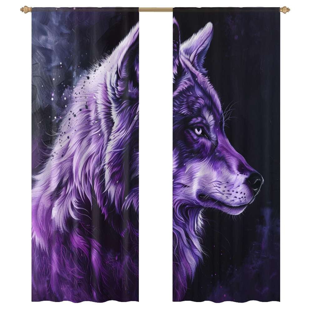 Purple Glowing Wolf Sheer Voile Curtain Window Tulle Curtains For ...