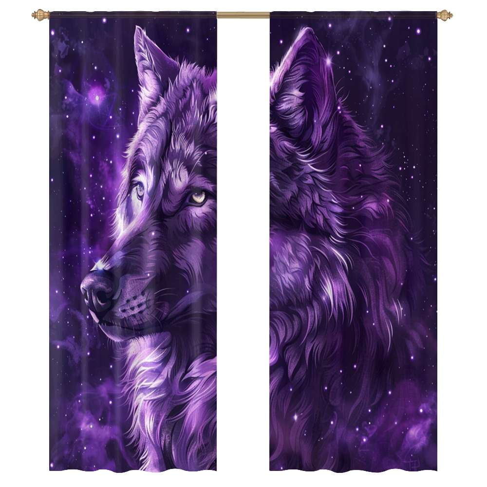 Purple Glowing Wolf Sheer Window Curtains for Living Room Kitchen ...