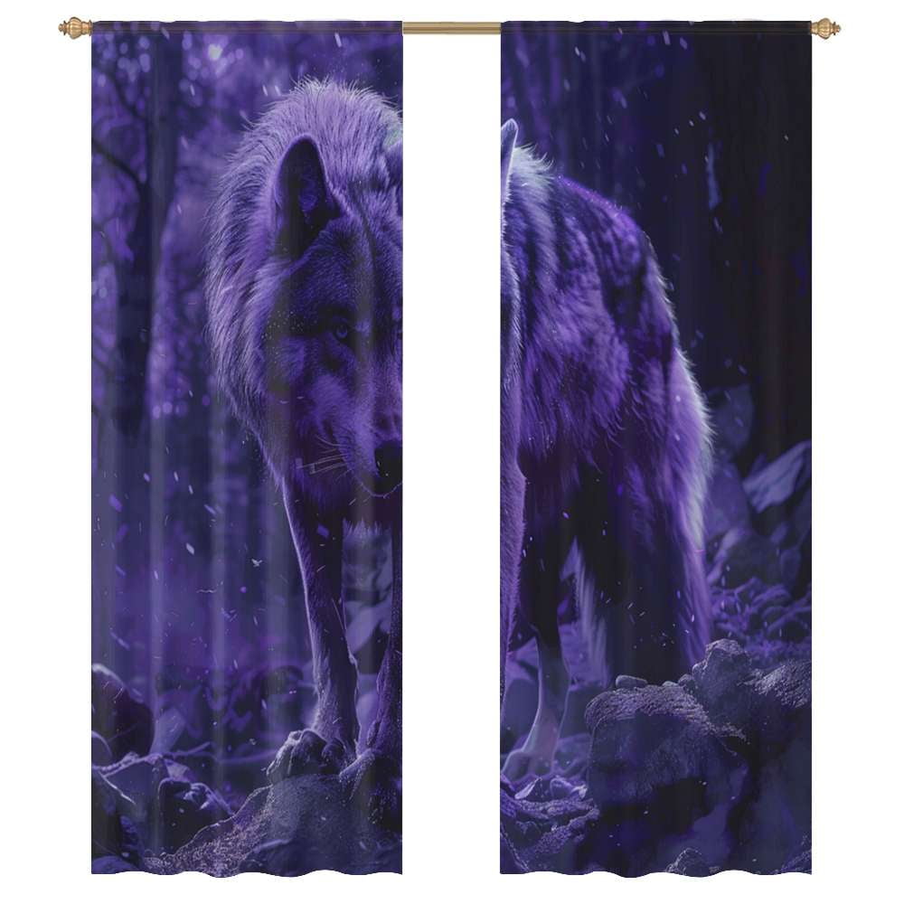 Purple Glowing Wolf Sheer Window Curtains for Living Room Kitchen ...
