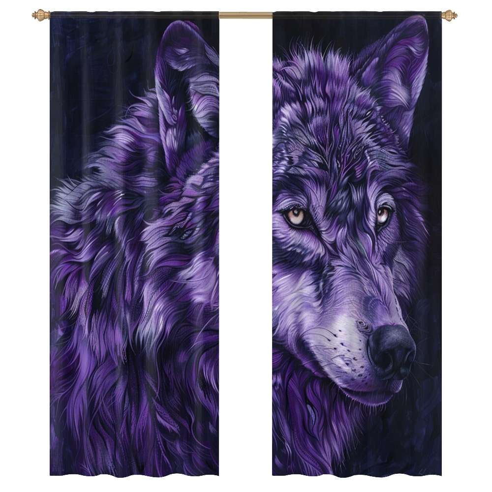 Purple Glowing Wolf Sheer Window Curtains for Living Room Kitchen ...