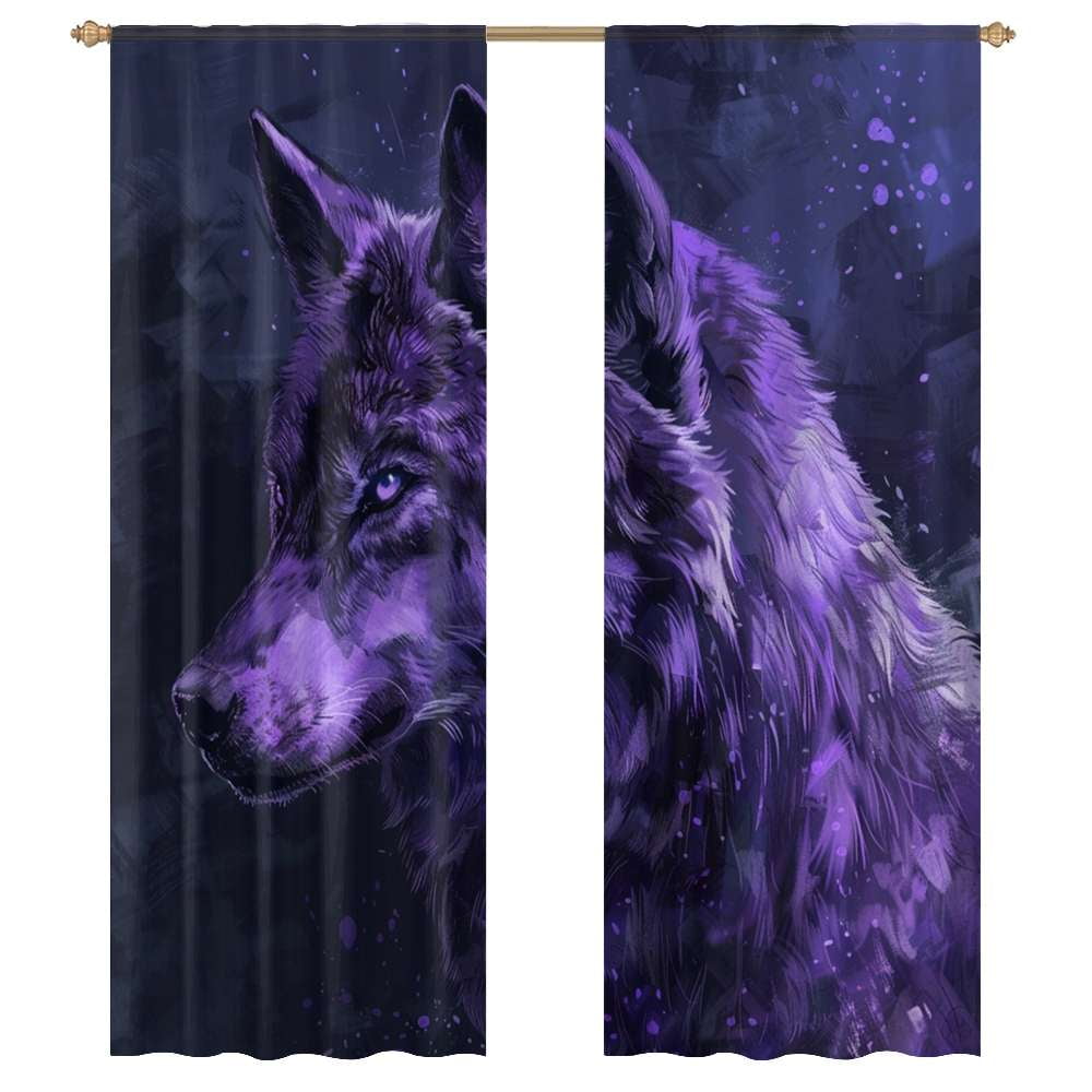 Purple Glowing Wolf Sheer Window Curtains for Living Room Kitchen ...