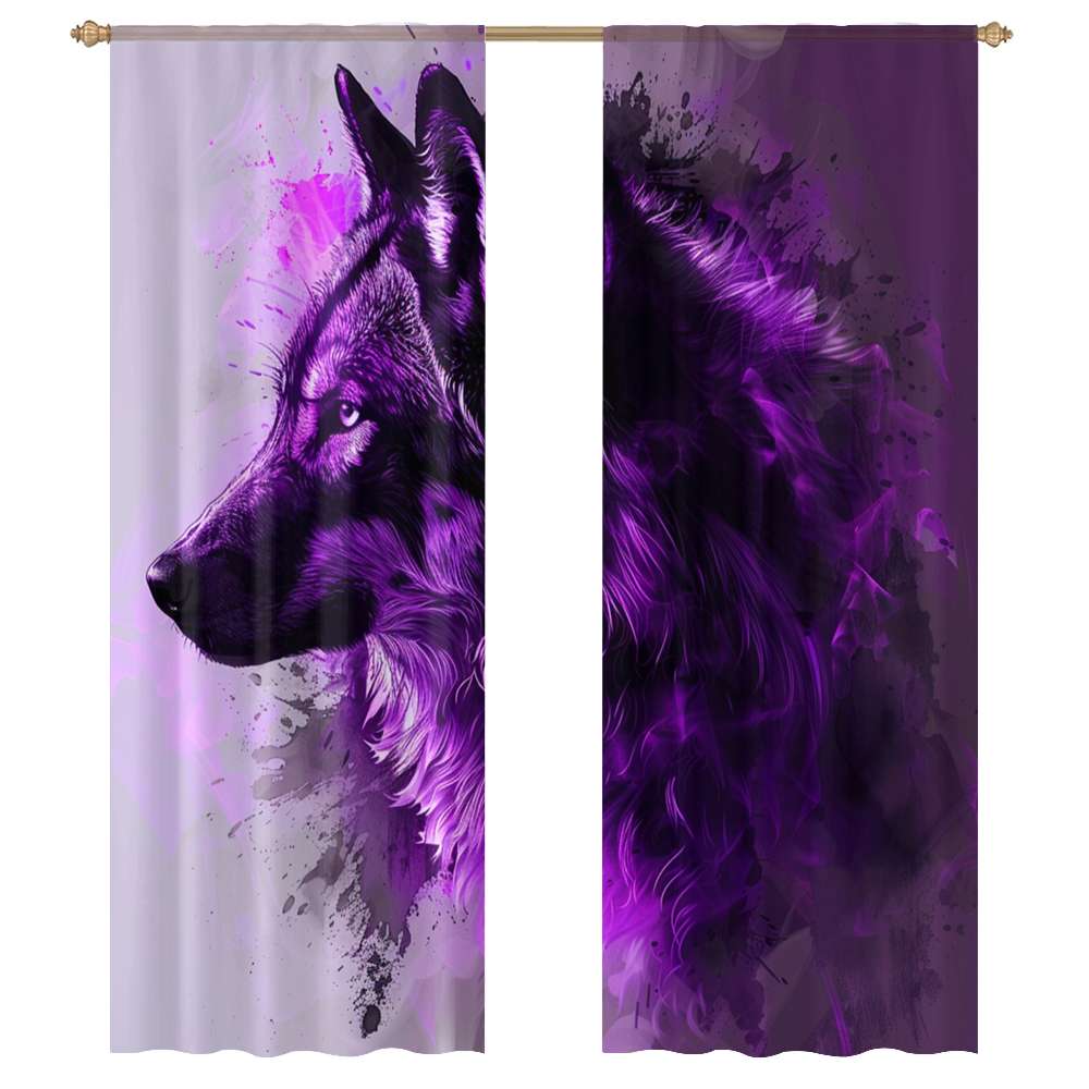 Purple Glowing Wolf Sheer Window Curtains for Living Room Kitchen ...