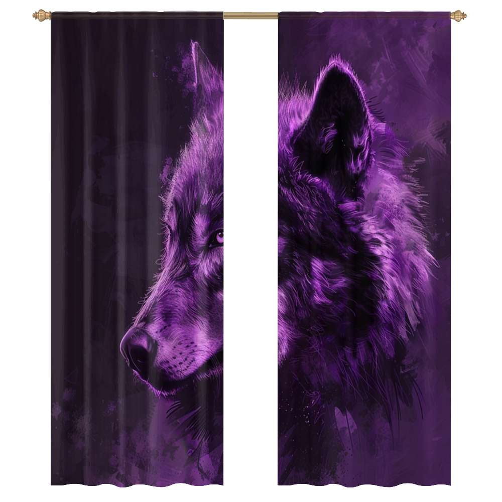 Purple Glowing Wolf Sheer Window Curtains for Living Room Kitchen ...