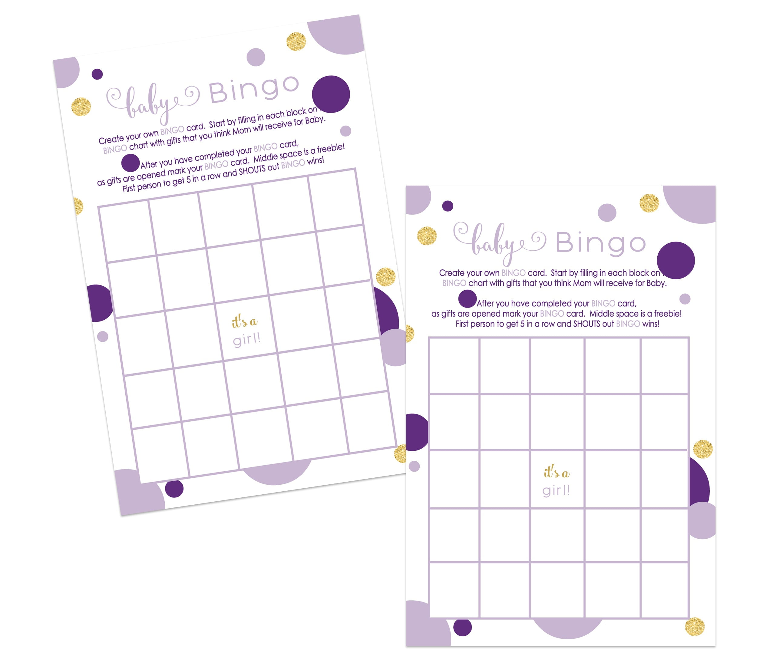 Purple and Gold Baby Shower Bingo Game Pack of 25 Activity Guests Play ...
