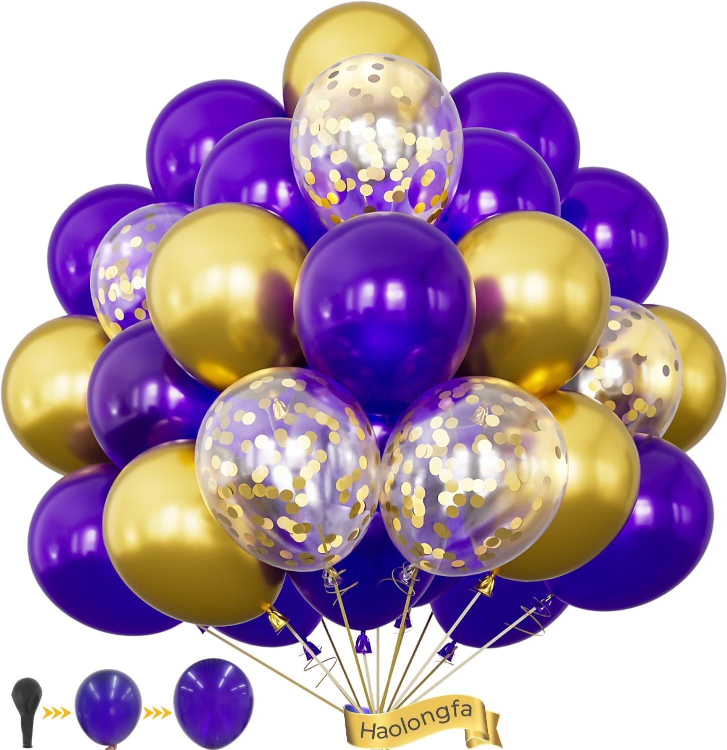 Purple and Gold Balloons,12 In 60 Pcs Dark Purple Balloon Metallic Gold ...