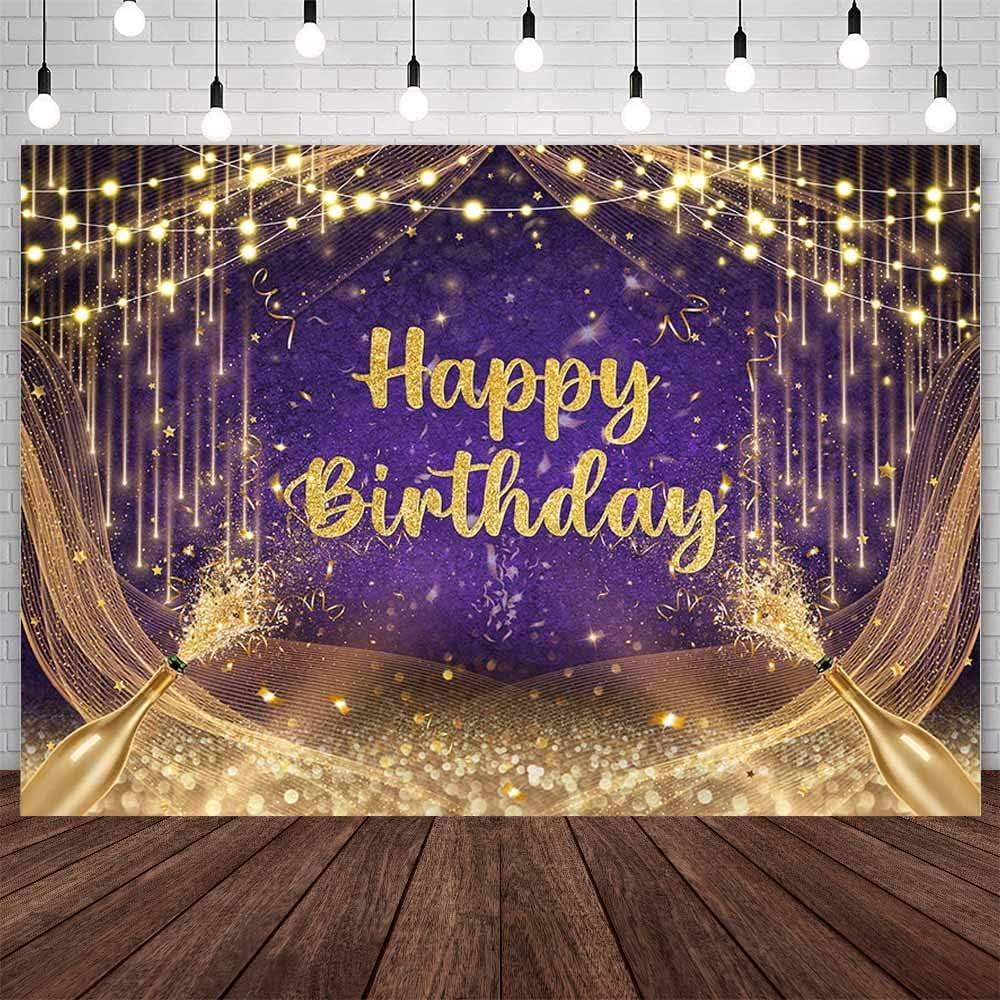 Purple Gold Birthday Backdrop Happy Birthday Photography Background ...